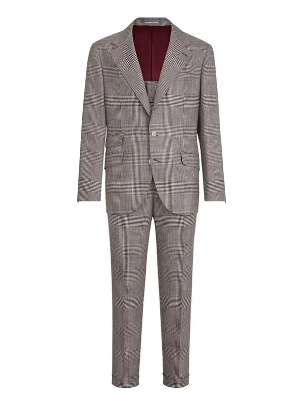 Brunello Cucinelli Virgin Wool-blend Prince Of Wales 2-piece Suit - Brown
