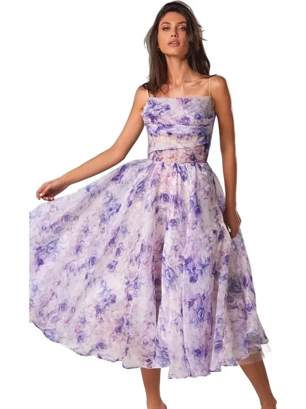 MILLA Spaghetti Strap A-line Midi Dress - Blue Peony