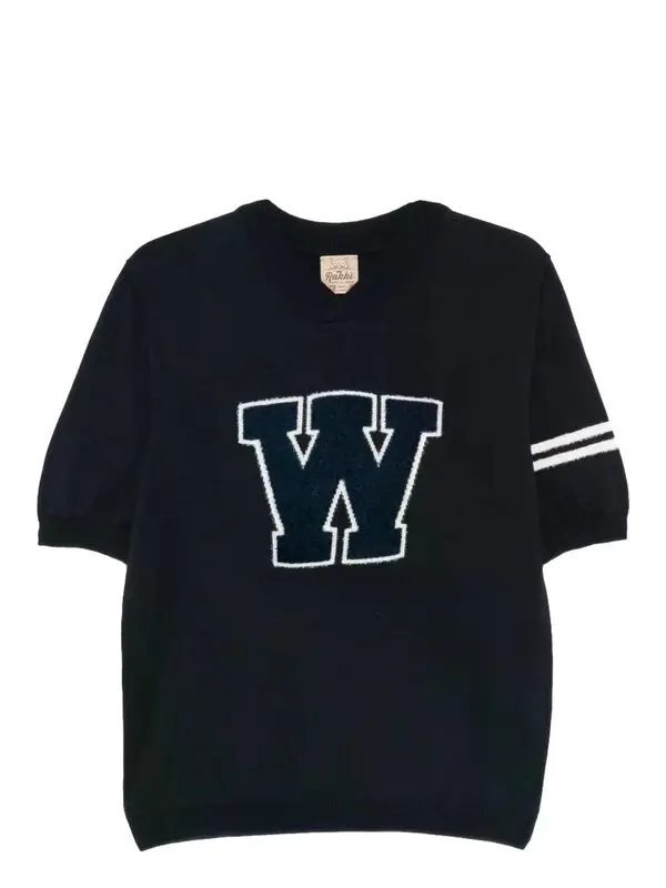 RAKKI Letter Appliqué Short Sleeve Top - Blue