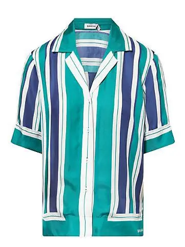 Simkhai Koda Striped Silk-blend Shirt - Kelly Green Stripe