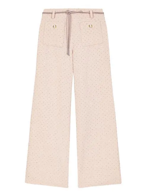 Maje Wide-leg Tweed Trousers With Cord Belt - Pink