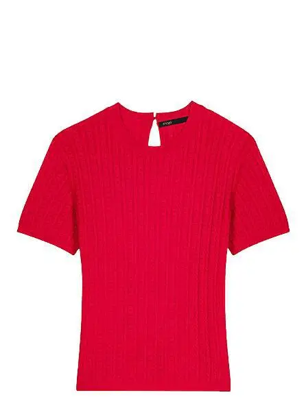 Maje Short-sleeved Knitted Cotton-blend Jumper - Red