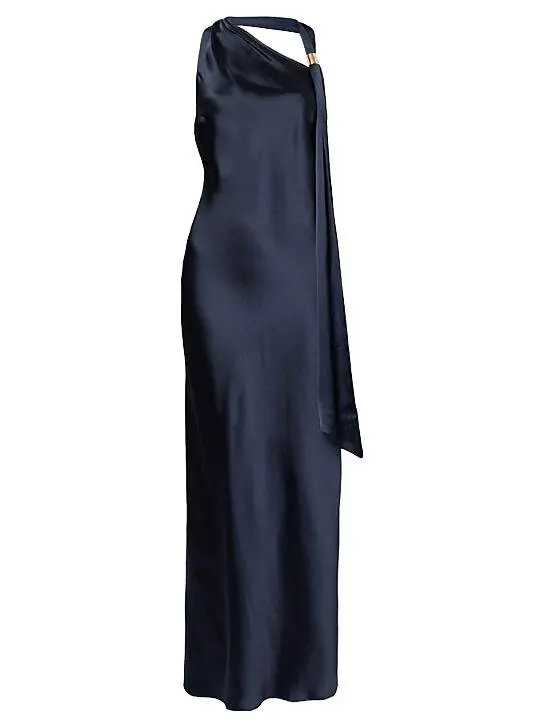 4TH & RECKLESS Evani Halterneck Satin Maxi Dress - Blue