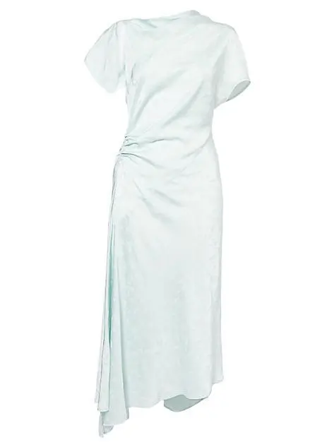 Victoria Beckham Cloud Flower Asymmetric-twist Satin-jacquard Midi Dress - Aquamarine