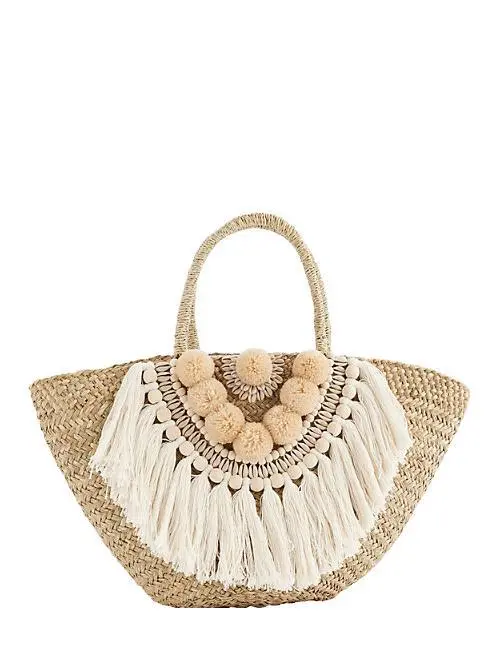 BOUTIQUE BONITA The Bohemian Straw Basket Bag - Neutral