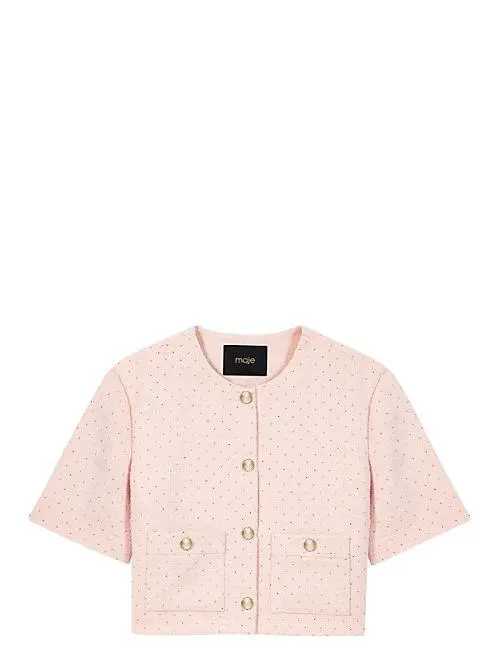 Maje Rhinestone-embellished Tweed Jacket - Pink