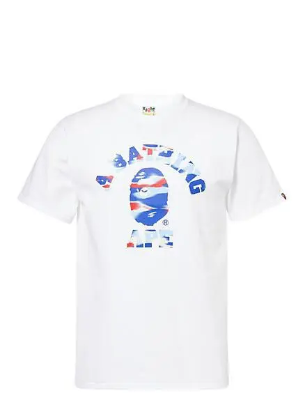 A BATHING APE Camo Logo-print Cotton T-shirt - White And Blue
