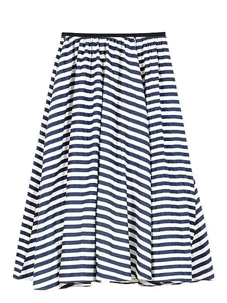 Maje Striped Elasticated-waist Woven Midi Skirt - White/blue