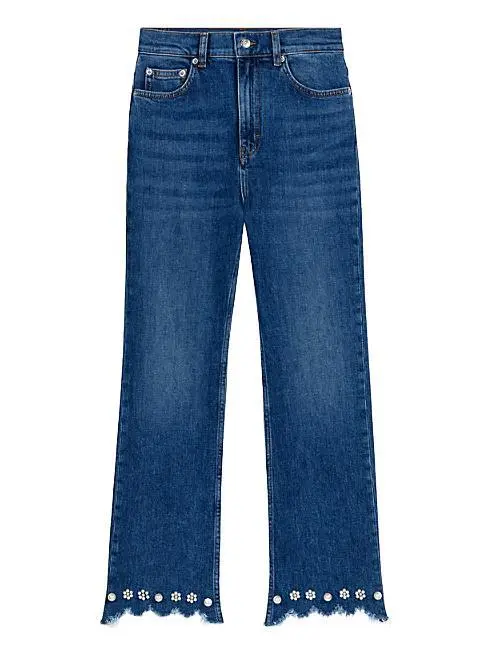 Maje Beaded Flared Bootcut Denim Jeans - Blue