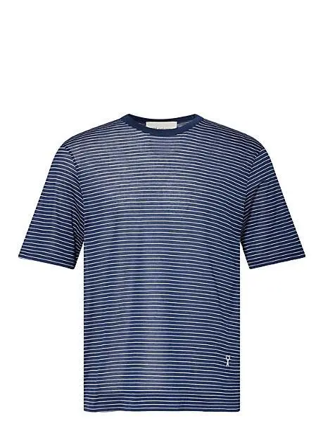 Ami Adc-embroidered Striped Cotton-jersey T-shirt - Encre/blanc