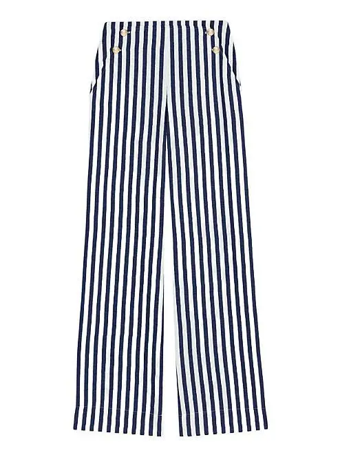 Maje Striped Wide-leg Woven Trousers - White/blue