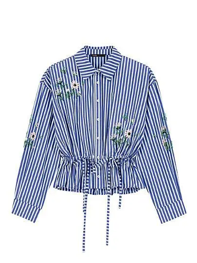 Maje Striped Floral-embroidered Cotton-blend Shirt - White/blue