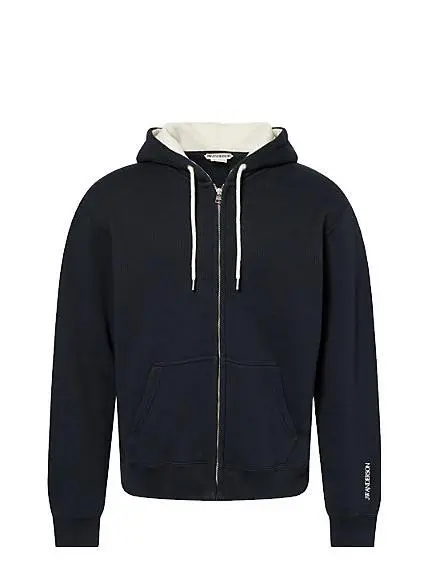 JW Anderson X Guinness Brand-embroidered Zipped Cotton-jersey Hoody - Washed Black