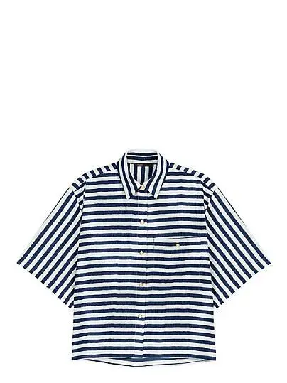 Maje Striped Woven Shirt - White/blue