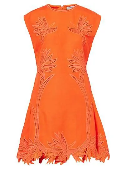 Simkhai Raquel Embroidered Linen-blend Mini Dress - Lobster