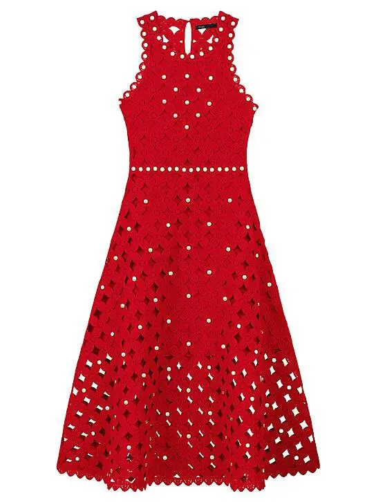 Maje Sleeveless Sequin-embellished Woven Midi Dress - Red