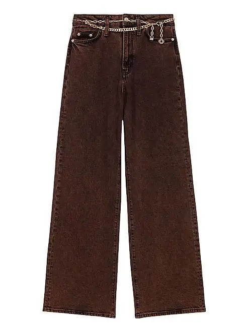 Maje Bootcut Denim Jeans With Chain Belt - Brown