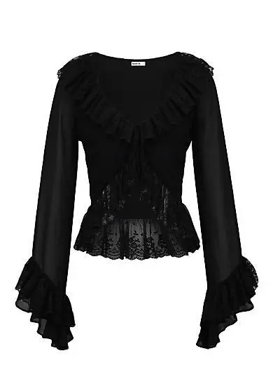House Of Cb Goya Tie-front Chiffon Blouse - Black