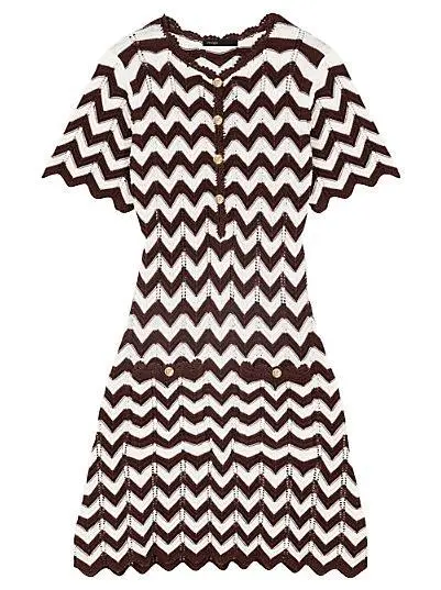 Maje Zig-zag Cotton-crochet Mini Dress - Brown/white