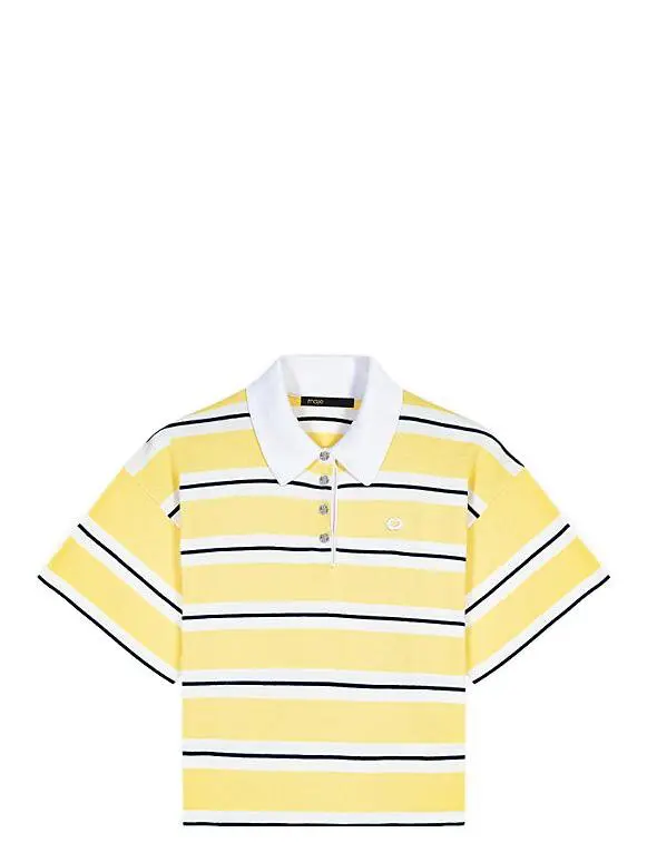 Maje Striped Cropped Knitted Polo Shirt - Pale Yellow