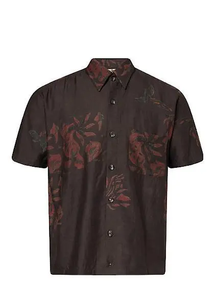 KARTIK RESEARCH Box Short-sleeve Silk Shirt - Chocolat
