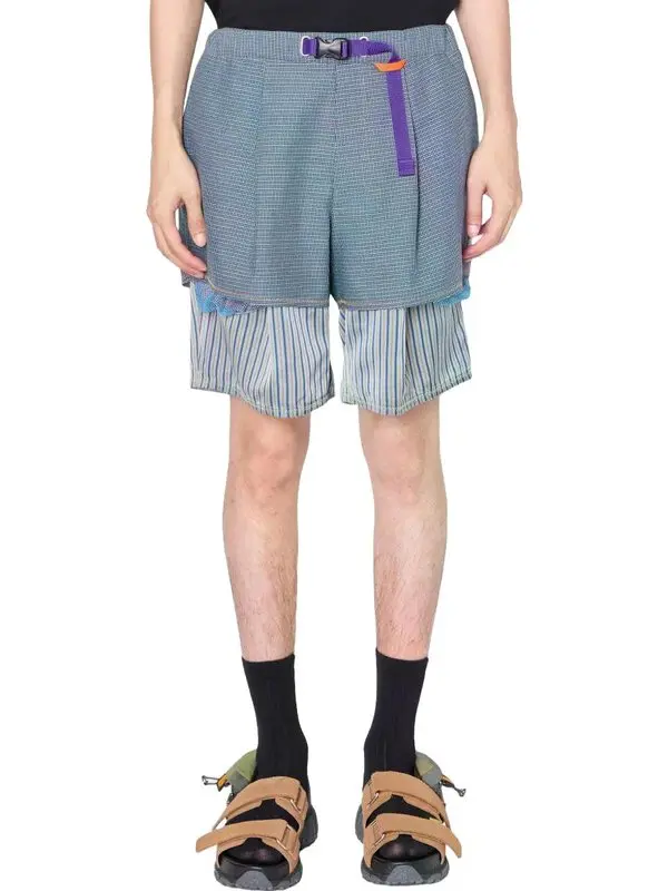 Kolor Striped Checked Track Shorts - Blue