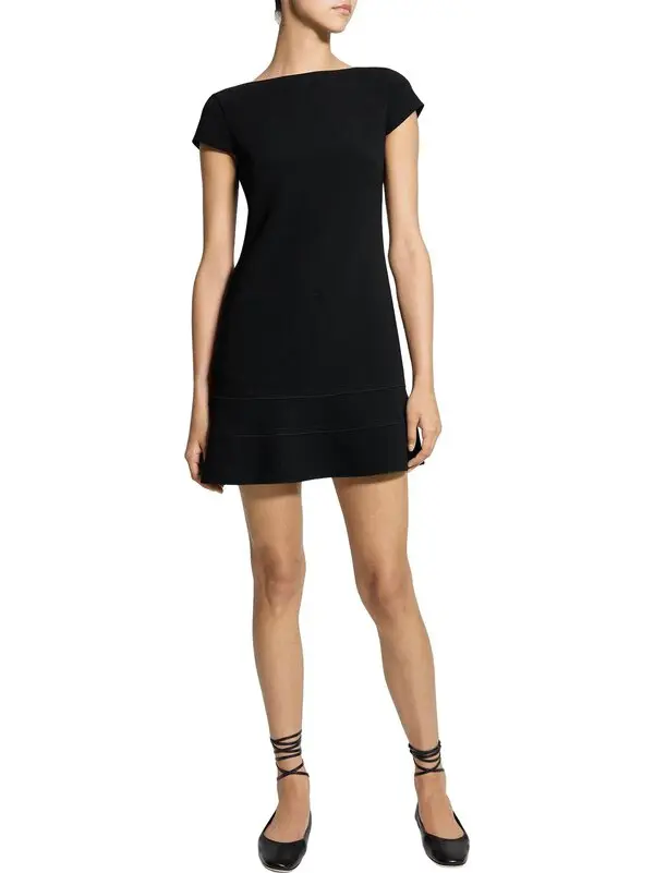 Theory Tiered Mini Dress In Admiral Crepe - Black