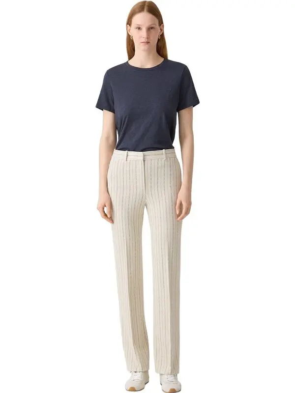 Theory Flared Pant In Striped Crepe Jersey - Oat Multi