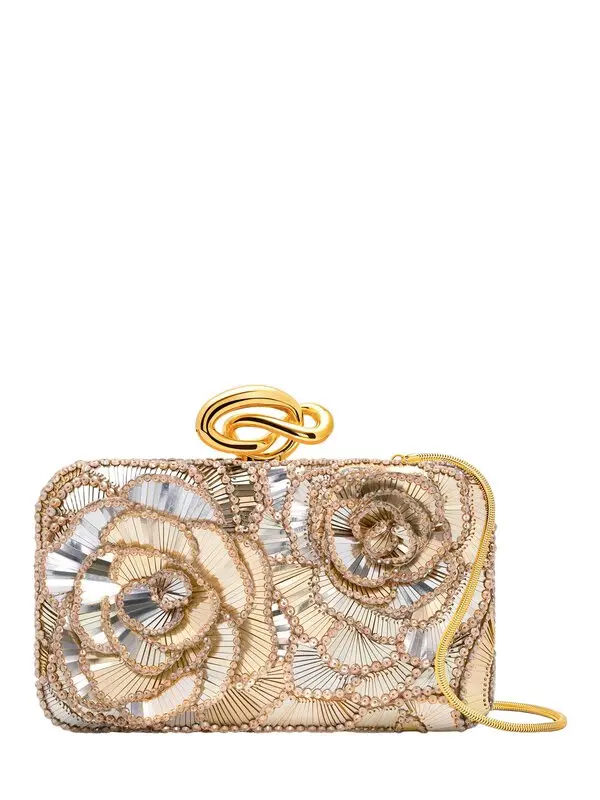 Oscar De La Renta Geometric Sequin Rosette Knot Minaudière - One-color