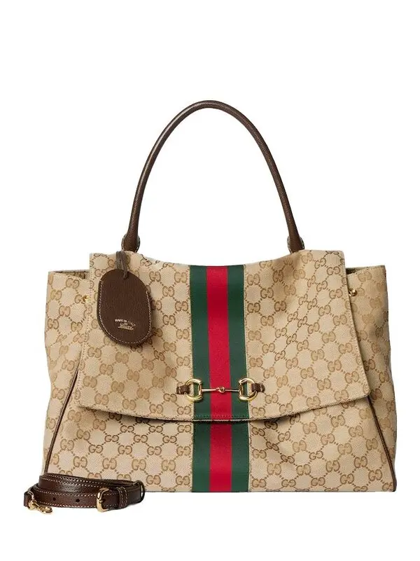 Gucci Large Top Handle Bag In Gg Canvas - Beige