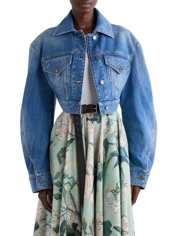 Givenchy Cropped Open Back Denim Jacket - Medium Blue