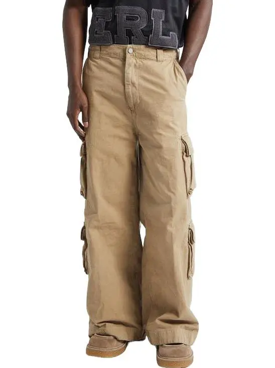ERL Gender Inclusive Cotton Canvas Cargo Pants - Beige