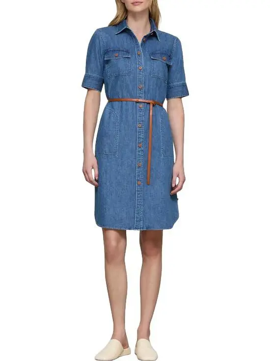 Lafayette 148 New York Belted Chambray Shirt Dress - Faded Skyline