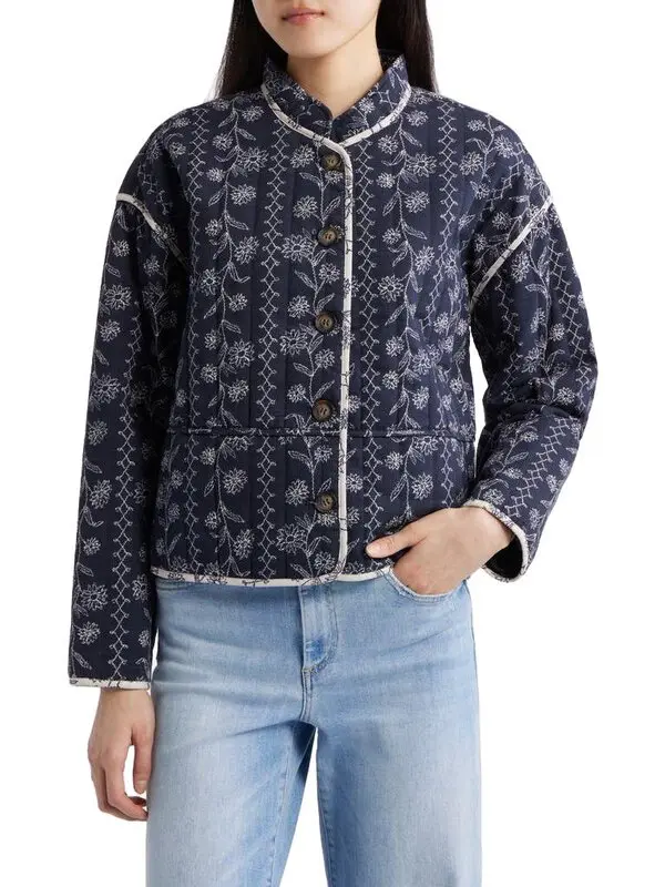 ILSE JACOBSEN Floral Embroidered Quilted Jacket - Dark Wildflower