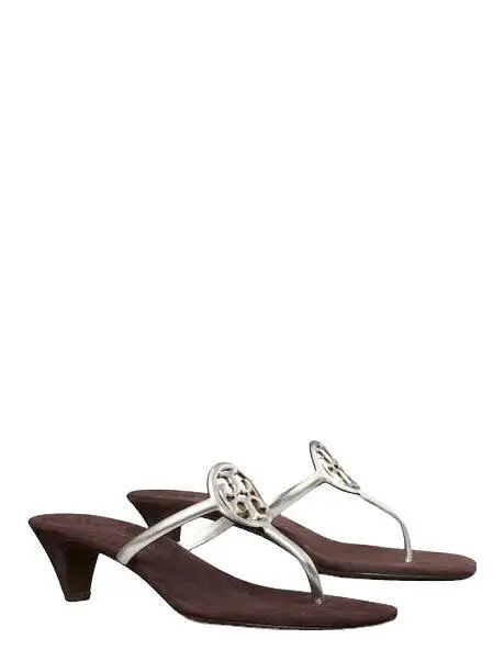 Tory Burch Miller Capri Kitten Heel Thong Sandal - Silver/cocoa