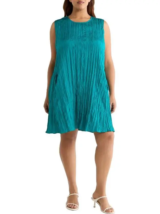 Eileen Fisher Jewel Neck Silk Dress - Teal
