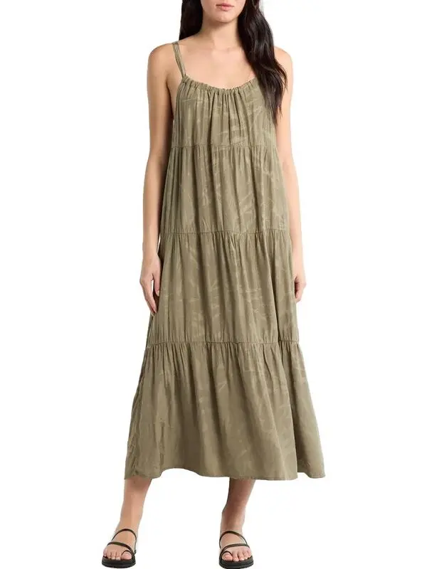 Splendid Maven Leaf Print Maxi Dress - Soft Green
