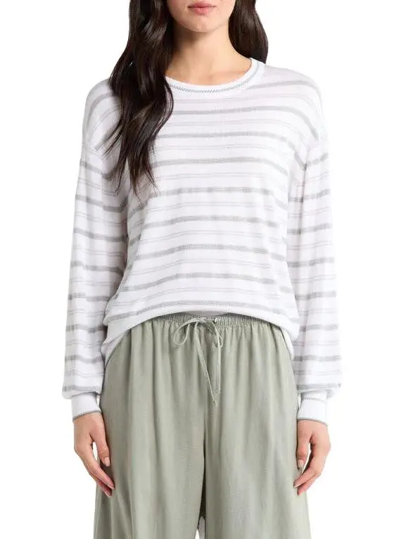 Splendid Finn Stripe Sweater - Eucalyptus Green/white