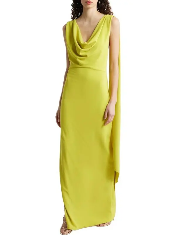 Black Halo Brullo Draped Column Gown - Chartreuse