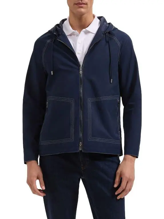Bugatchi Hooded Water-repellent Jacket - Navy