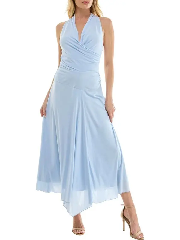 SOCIALITE Surplice Handkerchief Hem Maxi Dress - Blue Finch