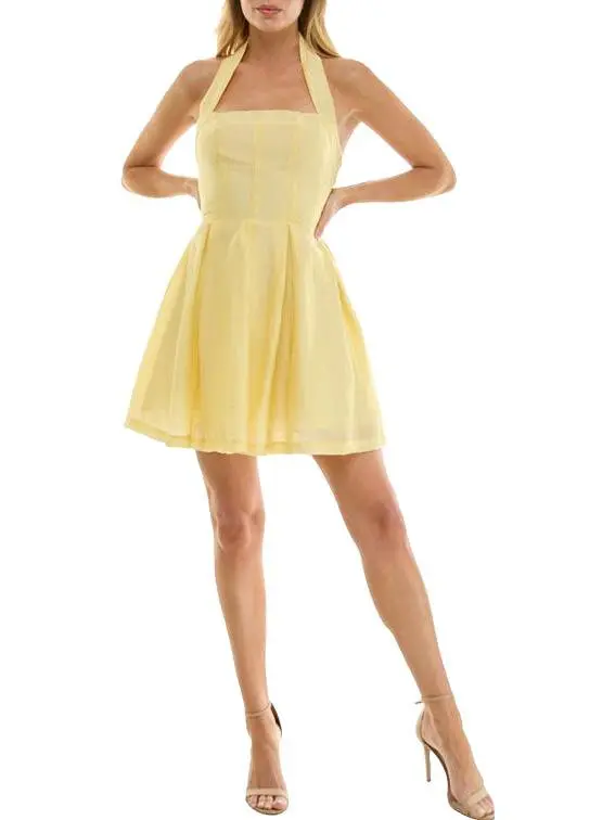 SOCIALITE Fit & Flare Halter Mini Dress - Butter Yellow