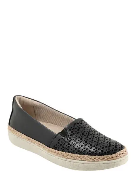 Trotters Accent Perforated Espadrille Slip-on Sneakers - Black