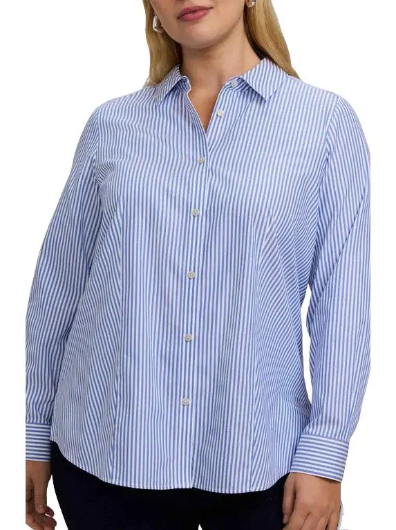 Foxcroft Cotton Button-up Shirt - Powder Blue/white