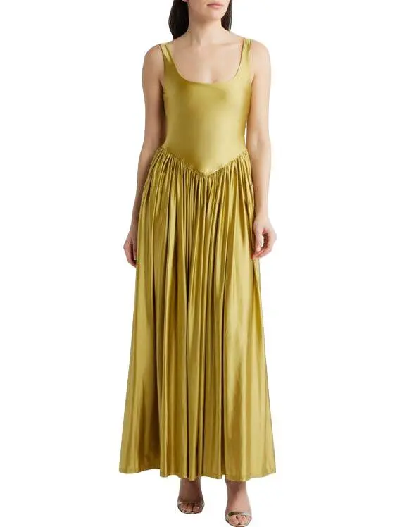 DELFI COLLECTIVE Oriana Stretch Satin Gown - Olive