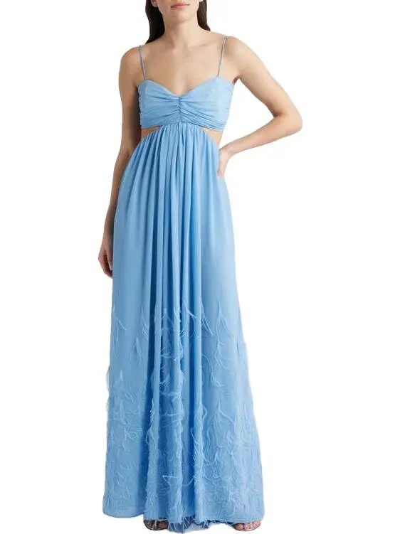 DELFI COLLECTIVE Eli Cutout Feather Trim Gown - Baby Blue