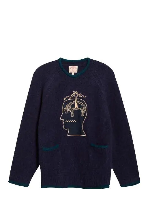 BRAIN DEAD X Brooks Brothers Embroidered Baby Alpaca Blend Sweater - Navy