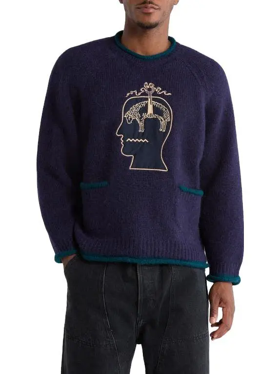 BRAIN DEAD X Brooks Brothers Embroidered Baby Alpaca Blend Sweater - Navy