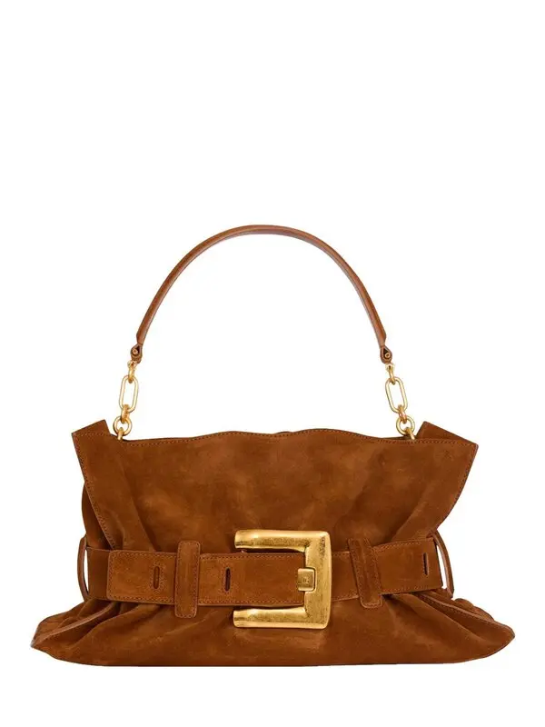 Balmain Anthem Medium Suede Leather Bag - Brown