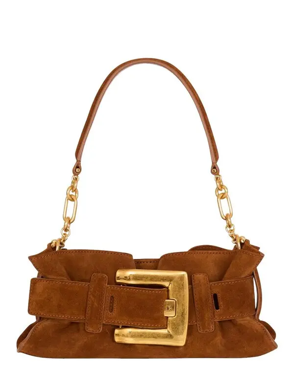 Balmain Anthem Mini Suede Leather Bag - Brown